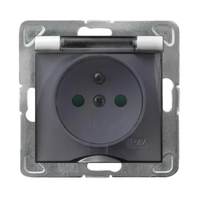 IMPRESJA Splashproof socket with earthing, silver, without frame ...